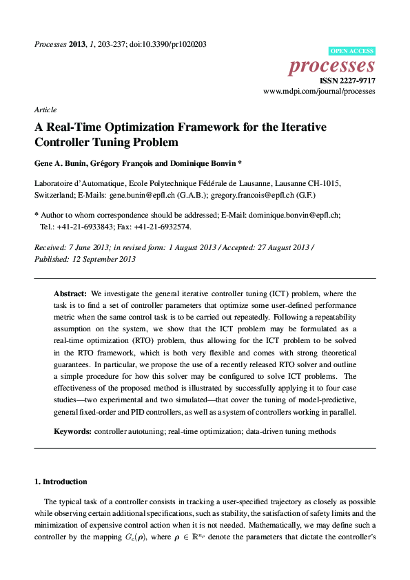 (PDF) Article A Real-Time Optimization Framework for the Iterative Controller Tuning Problem