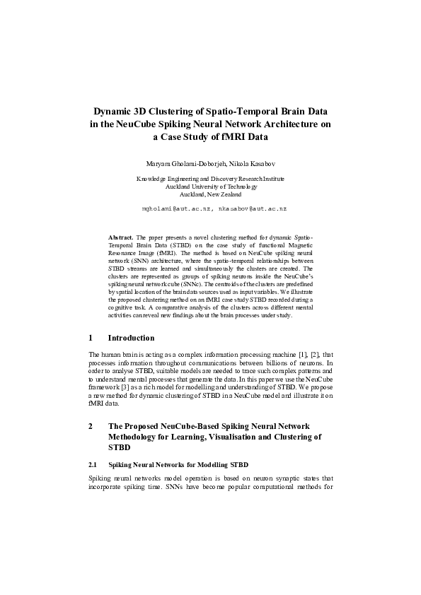 Pdf Dynamic 3d Clustering Of Spatio Temporal Brain Data In The Neucube Spiking Neural Network