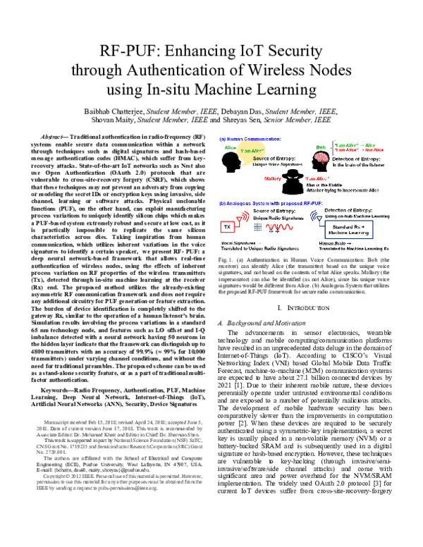 (PDF) RF-PUF: Enhancing IoT Security Through Authentication of Wireless Nodes Using In-Situ ...