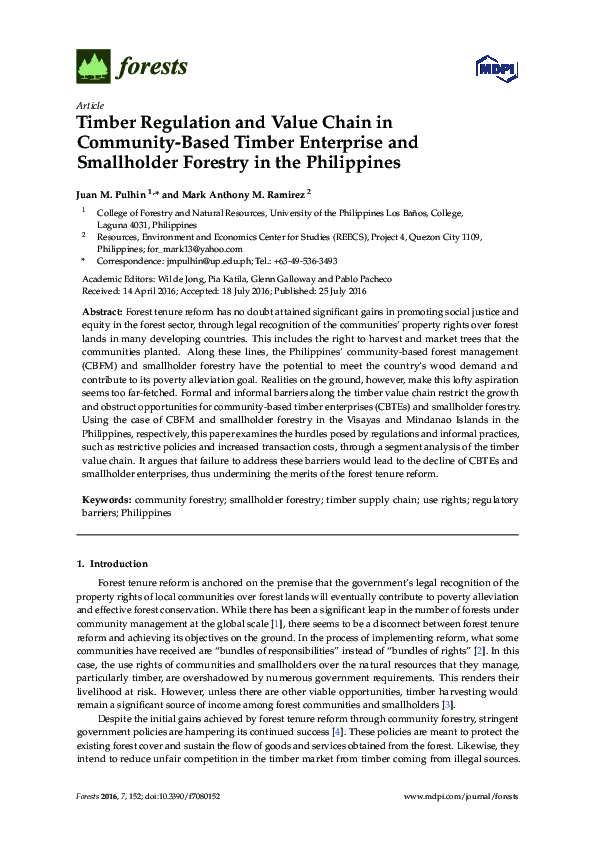 (PDF) Timber Regulation and Value Chain in Community-Based Timber ...