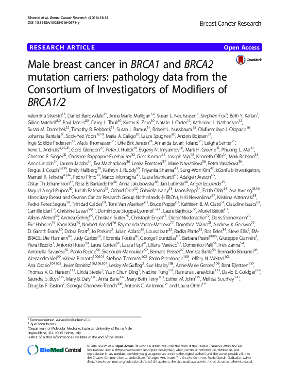 (PDF) Male breast cancer in BRCA1 and BRCA2 mutation carriers: pathology data from the ...