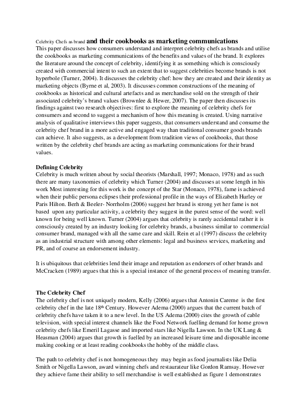 (PDF) Celebrity chefs as brand and their cookbooks as marketing ...
