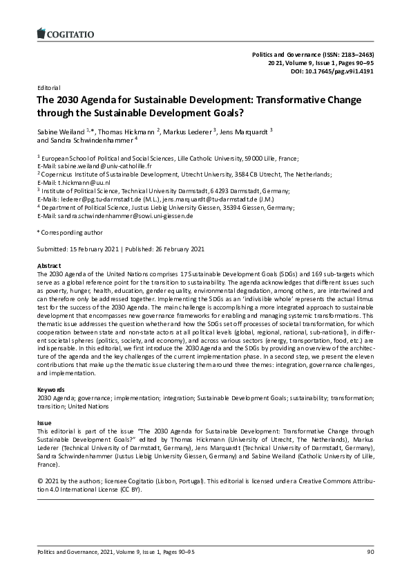 (PDF) The 2030 Agenda for Sustainable Development: Transformative ...