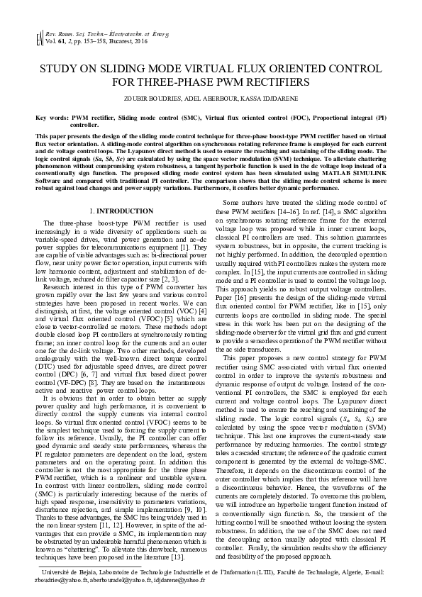(PDF) Study on Sliding Mode Virtual Flux Oriented Control for Three-Phase PWM Rectifiers
