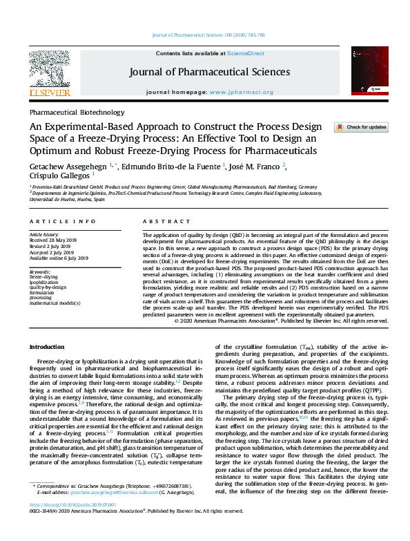 (PDF) An Experimental-Based Approach to Construct the Process Design Space (PDS) of a Freeze ...