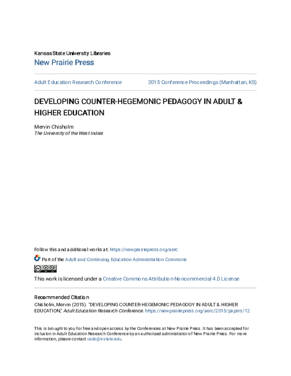 (PDF) Developing Counter-Hegemonic Pedagogy in Adult & Higher Education