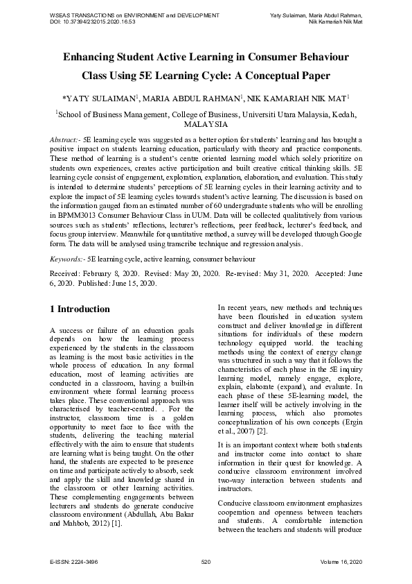 (PDF) Enhancing Student Active Learning in Consumer Behaviour Class Using 5E Learning Cycle: A ...