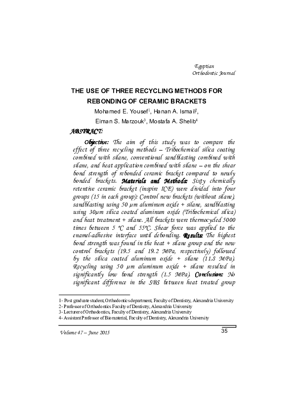 (PDF) The use of three recycling methods for rebonding of ceramic brackets
