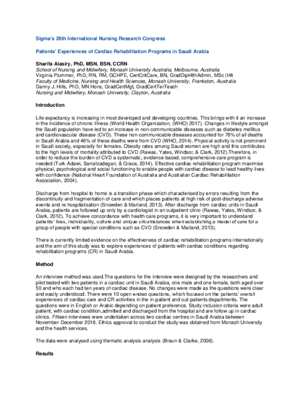 (PDF) Patients' Experiences of Cardiac Rehabilitation Programs in Saudi ...