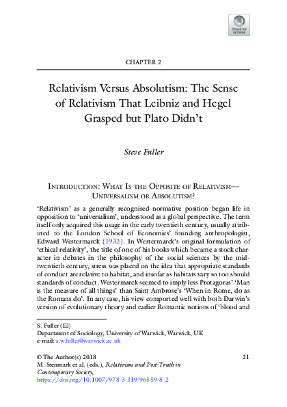 (PDF) Relativism Versus Absolutism: The Sense of Relativism That ...