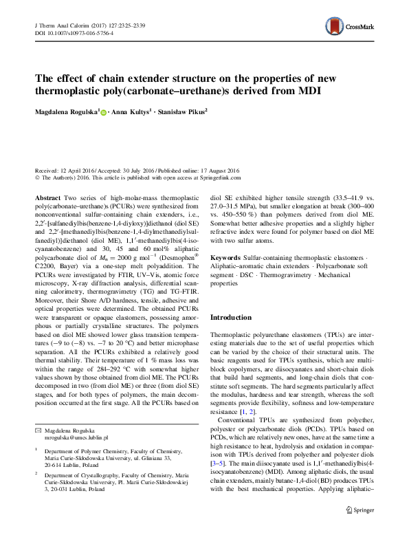 (PDF) The effect of chain extender structure on properties, morphology ...