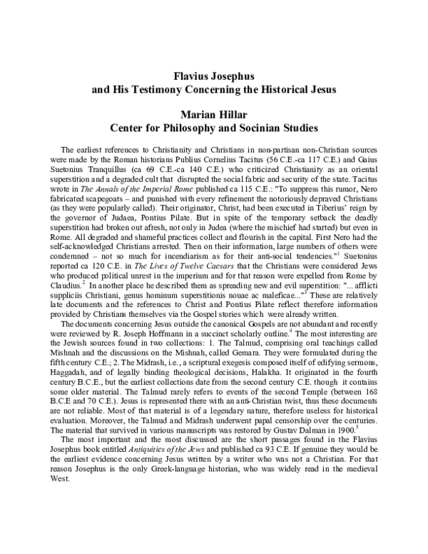 (PDF) Flavius Josephus and His Testimony Concerning the Historical Jesus