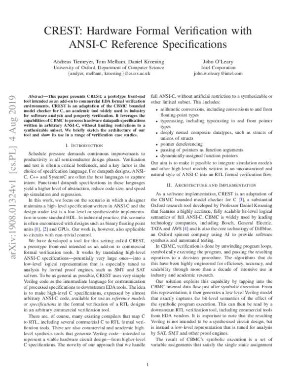 (PDF) CREST: Hardware Formal Verification with ANSI-C Reference ...