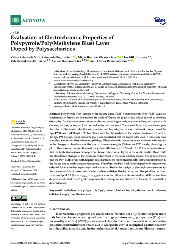 (PDF) Evaluation of Electrochromic Properties of Polypyrrole/Poly(Methylene Blue) Layer Doped by ...