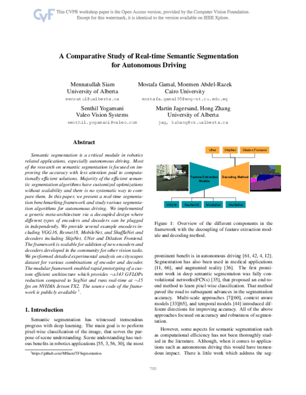 (PDF) A Comparative Study of Real-Time Semantic Segmentation for ...