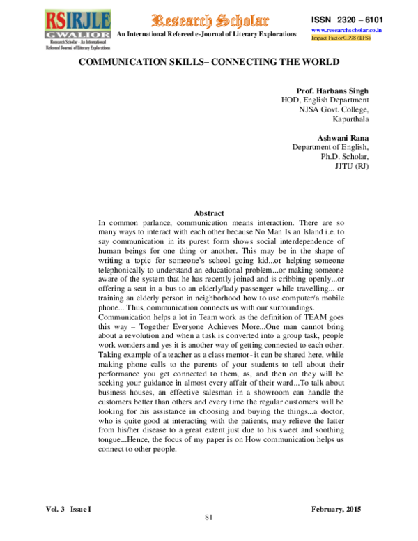 (PDF) Communication Skills-Connecting the World
