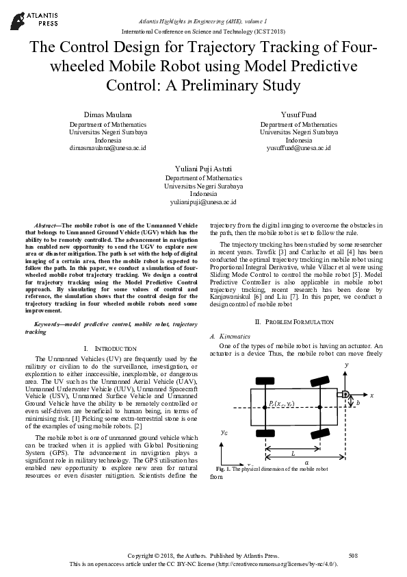 Pdf The Control Design For Trajectory Tracking Of Four Wheeled Mobile