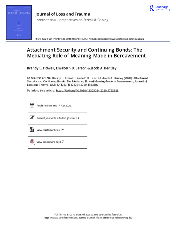 (PDF) Continuing bonds and attachment in bereavement: The role of ...