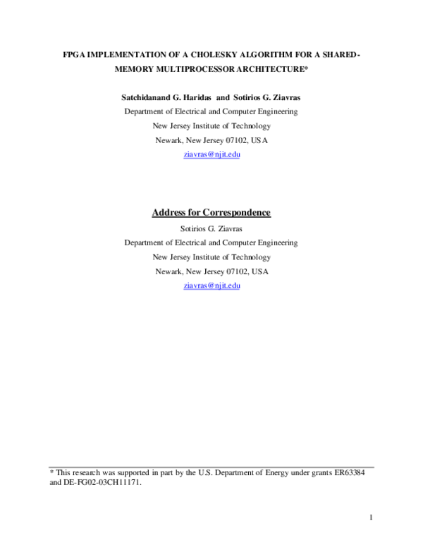 (PDF) Fpga Implementation Of A Cholesky Algorithm For A Sharedmemory | Sotirios Ziavras ...