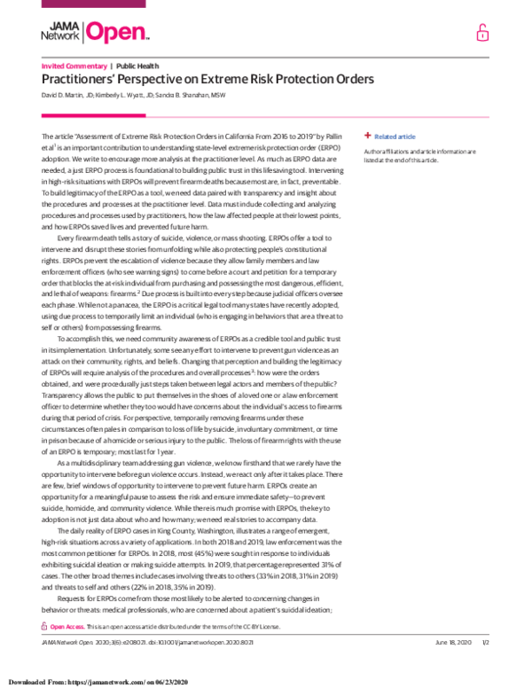 (PDF) Practitioners’ Perspective on Extreme Risk Protection Orders