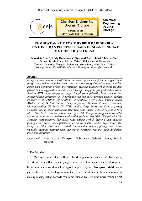 (PDF) Pembuatan Komposit Hybrid Dari Serbuk Bentonit Dan Pelepah Pisang Dengan Penguat Matrik ...