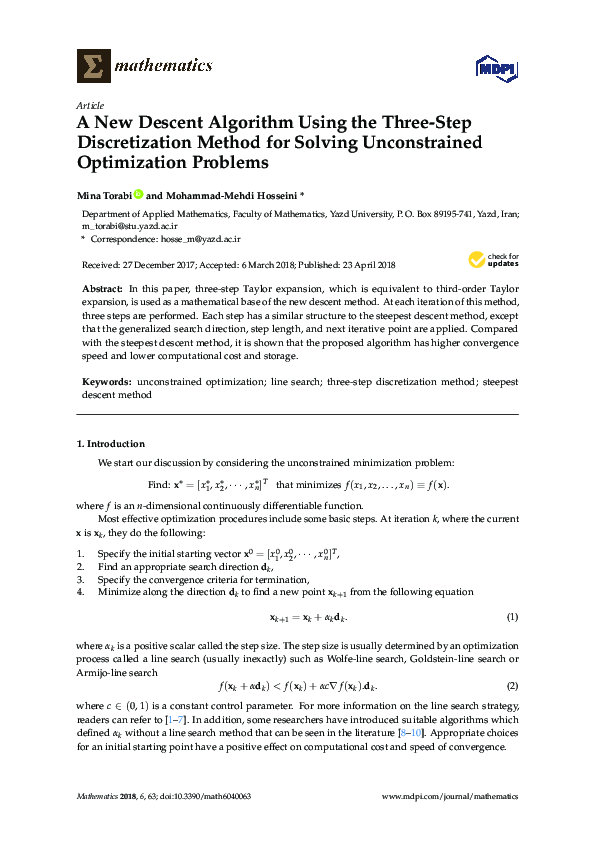 Pdf A New Descent Algorithm Using The Three Step Discretization Method For Solving