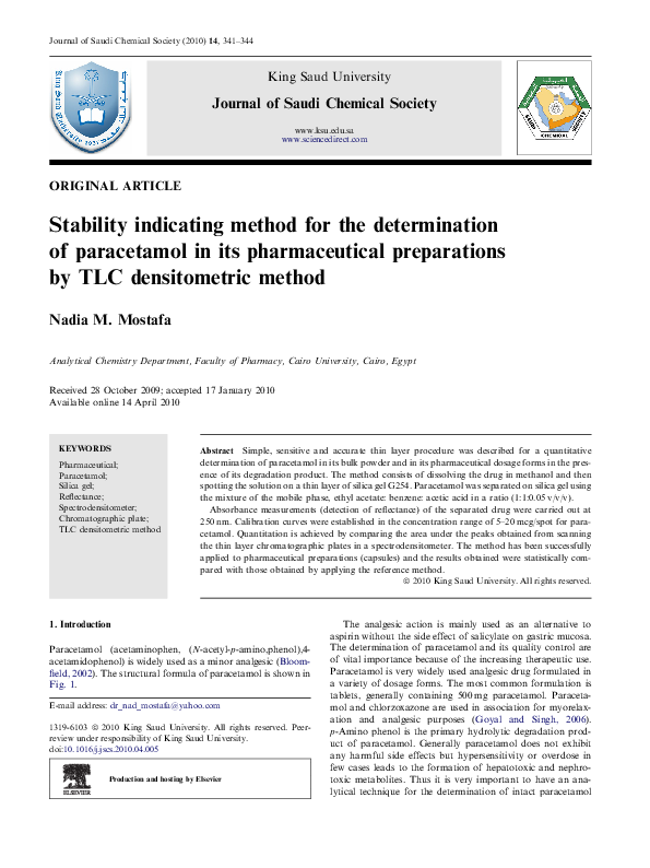 (PDF) Stability indicating method for the determination of paracetamol in its pharmaceutical ...