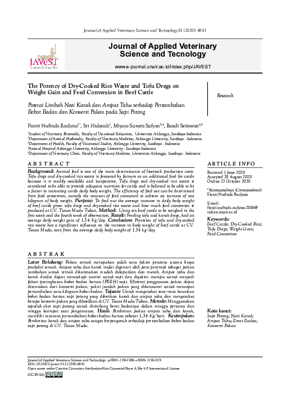 (PDF) The Potency of Dry-Cooked Rice Waste and Tofu Dregs on Weight ...