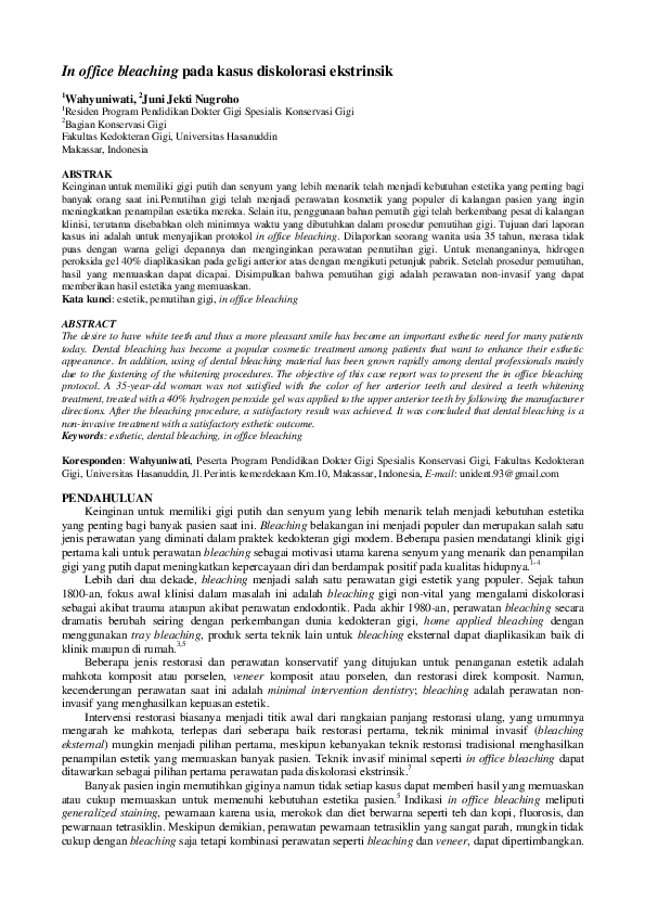 (PDF) In Office Bleaching Pada Kasus Diskolorasi Ekstrinsik