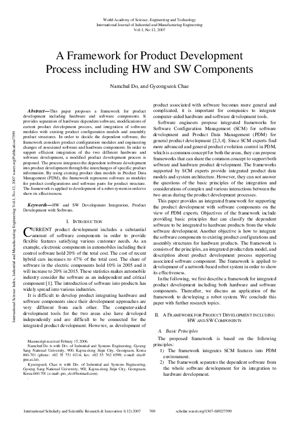 (PDF) A Framework for Product Development Process including HW and SW ...