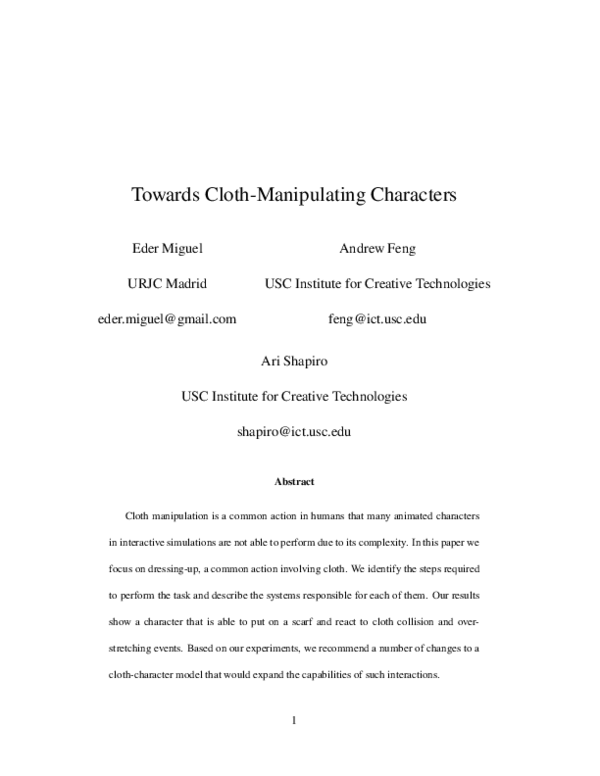(PDF) Towards Cloth-Manipulating Characters