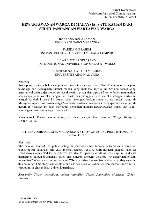 (PDF) Kewartawanan Warga di Malaysia: Satu Kajian dari Sudut Pandangan ...