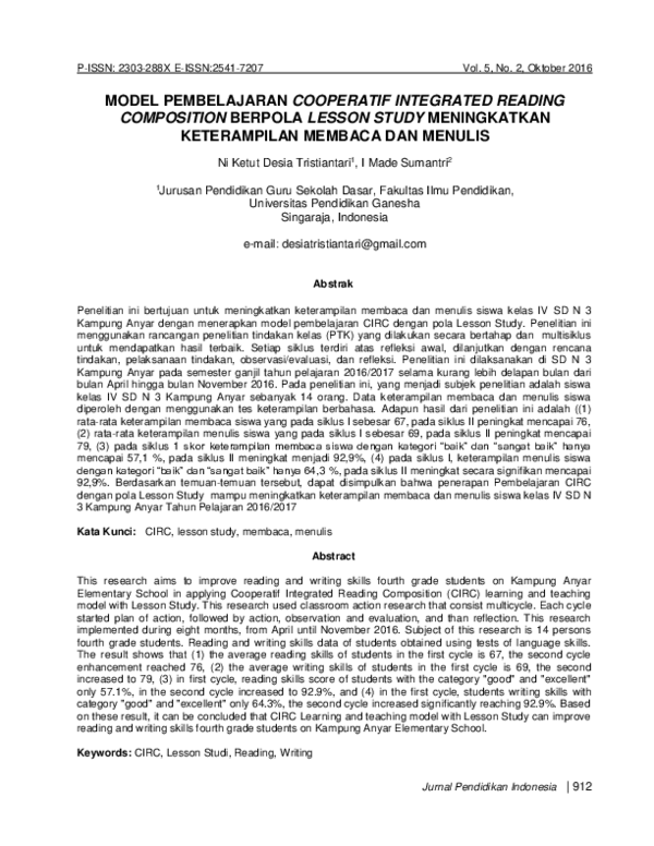(PDF) Model Pembelajaran Cooperatif Integrated Reading Composition Berpola Lesson Study ...