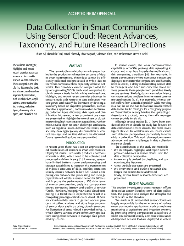 (PDF) Data Collection in Smart Communities Using Sensor Cloud: Recent ...