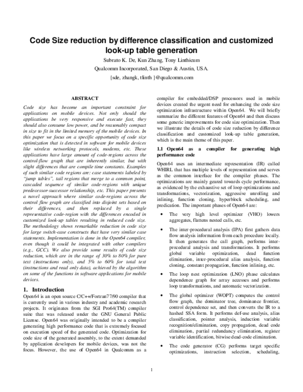 (PDF) 1 Code Size reduction by difference classification and customized ...
