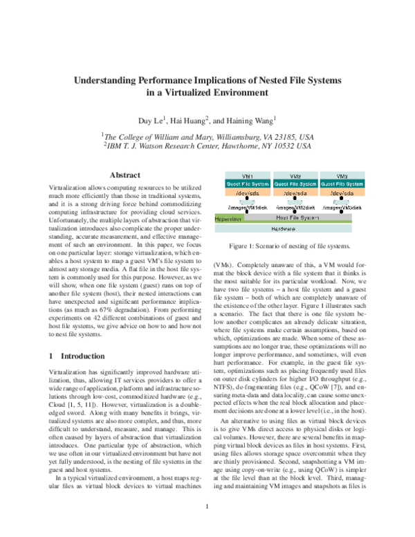 Pdf Understanding Performance Implications Of Nested File Systems In A Virtualized Environment