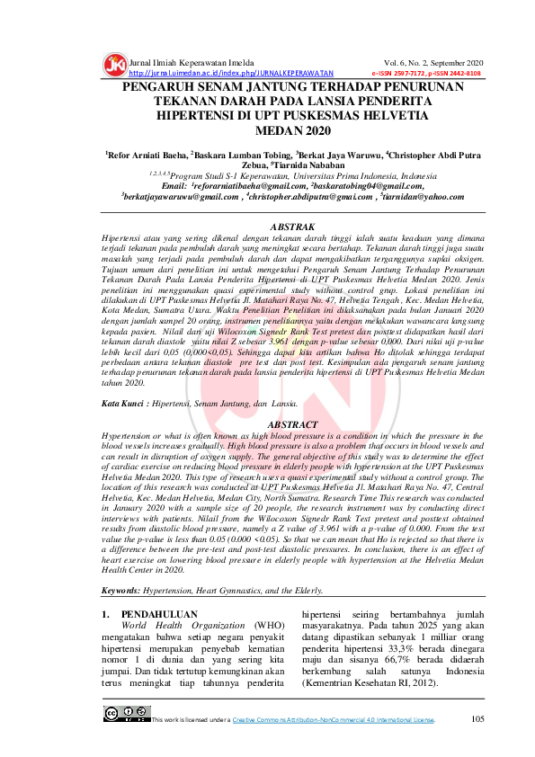 (PDF) Pengaruh Senam Jantung Terhadap Penurunan Tekanan Darah Pada Lansia Penderita Hipertensi ...