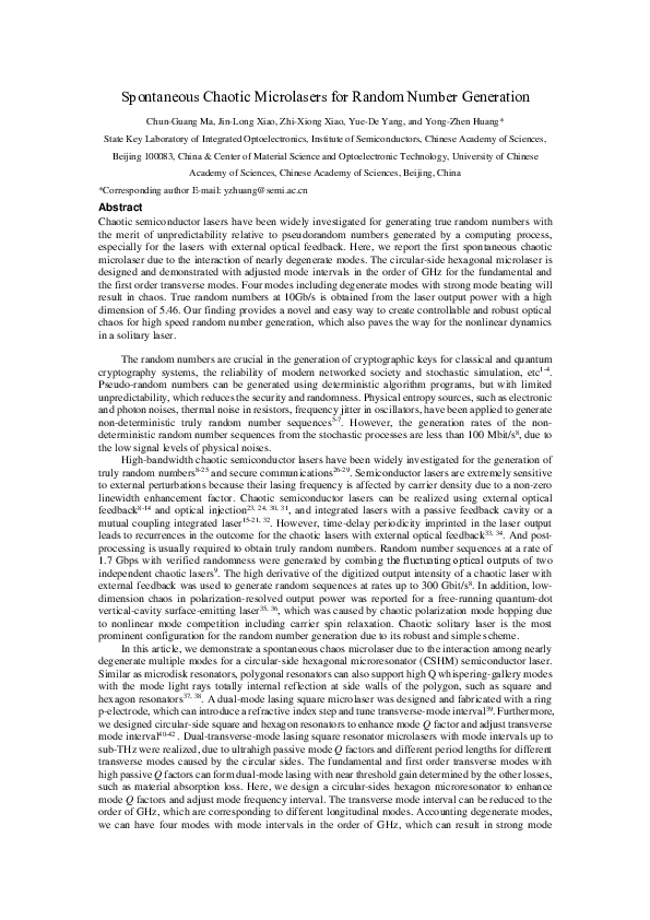 (PDF) Spontaneous Chaotic Microlasers for Random Number Generation