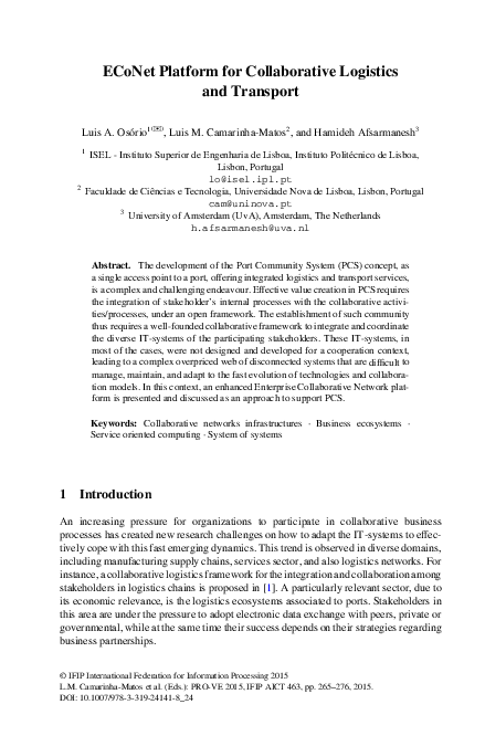 (PDF) ECoNet Platform for Collaborative Logistics and Transport