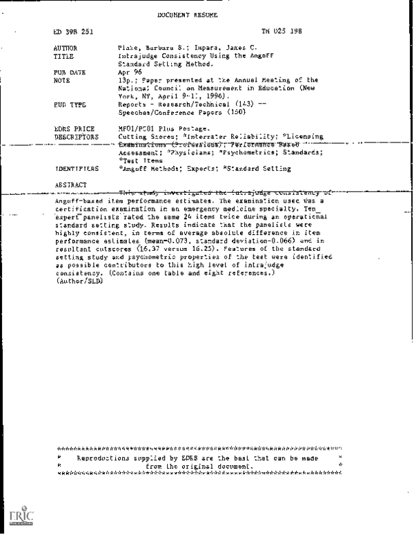 (PDF) Intrajudge Consistency Using the Angoff Standard-Setting Method