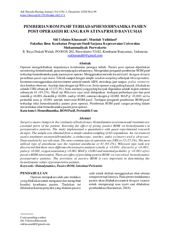 (PDF) Pemberian ROM Pasif Terhadap Hemodinamika Pasien Post Operasi di ...