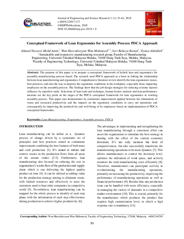 (PDF) Conceptual Framework of Lean Ergonomics for Assembly Process: PDCA Approach