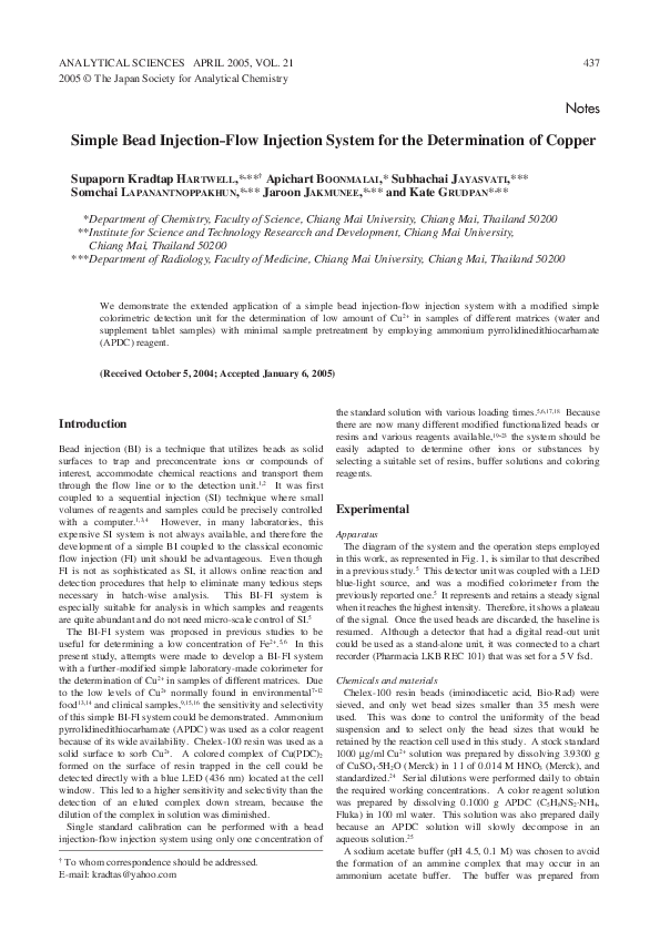 Pdf Simple Bead Injection Flow Injection System For The Determination