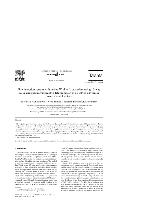 Pdf Flow Injection System With In Line Winklers Procedure Using 16 Way Valve And