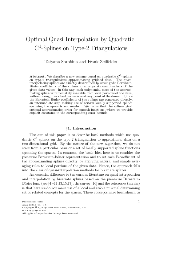 Pdf Optimal Quasi Interpolation By Quadratic C1 Splines On Four Directional Meshes