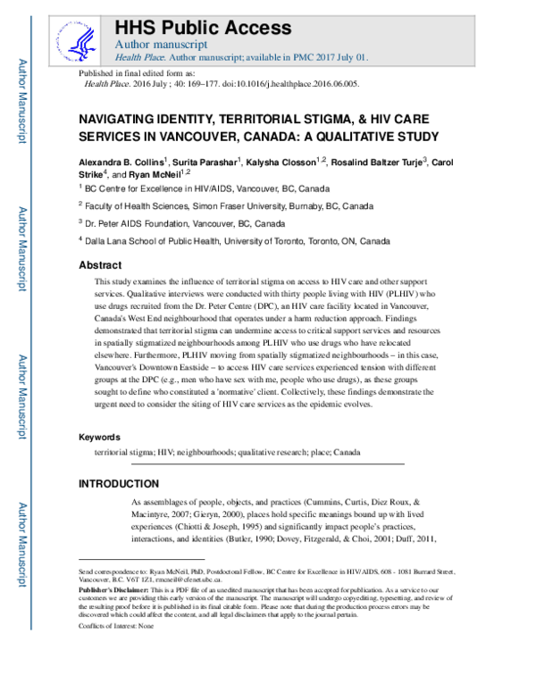 (PDF) Navigating identity, territorial stigma, and HIV care services in ...