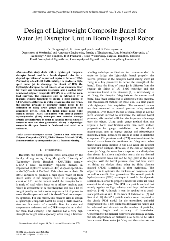 (PDF) Design of Lightweight Composite Barrel for Water Jet Disruptor ...