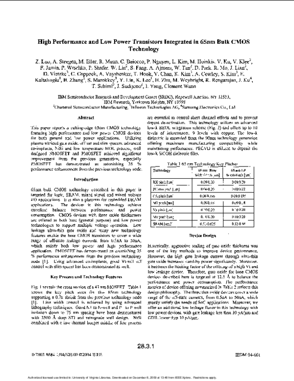 (PDF) High performance and low power transistors integrated in 65nm ...