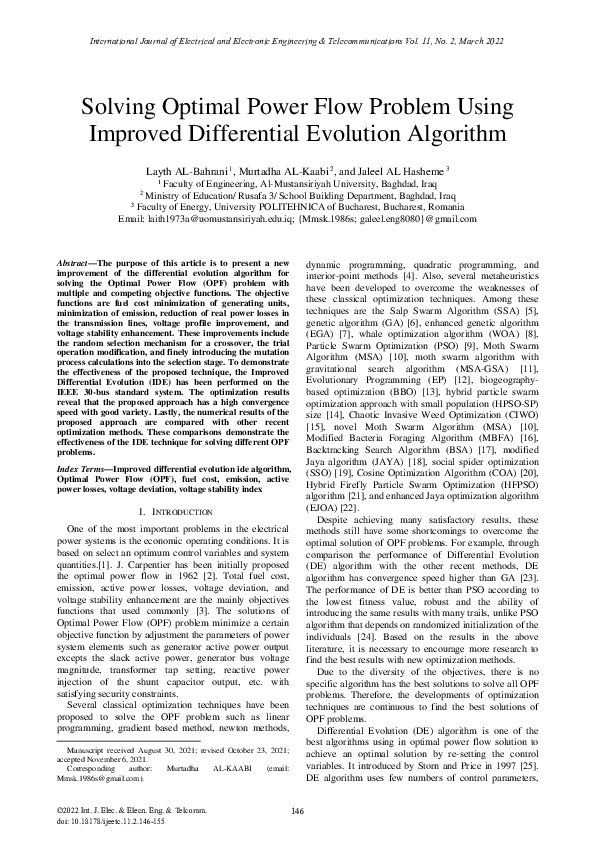 (PDF) Solving Optimal Power Flow Problem Using Improved Differential Evolution Algorithm