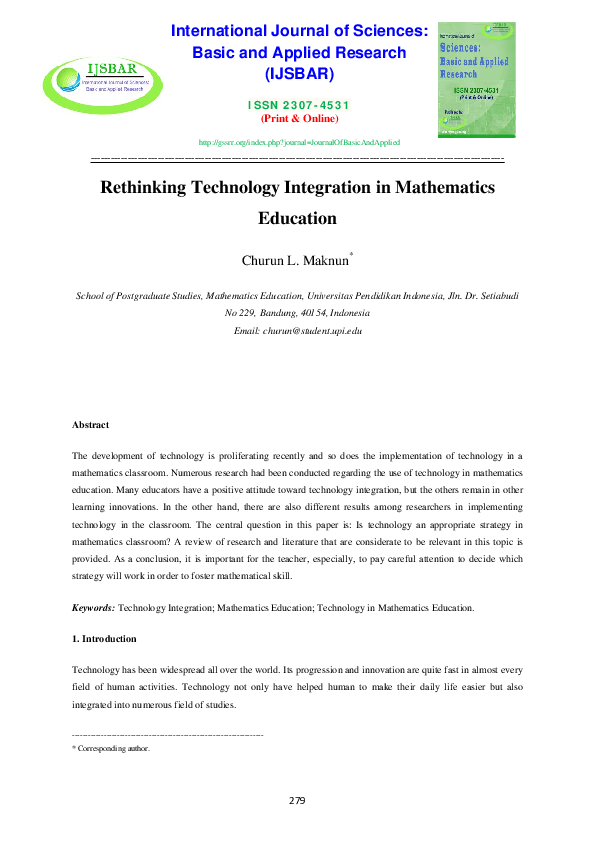 (PDF) Rethinking Technology Integration in Mathematics Education